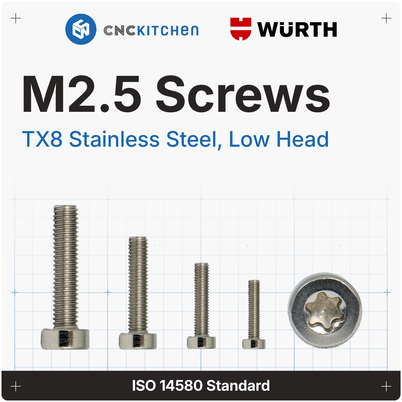 M2.5 Screw, TX8, stainless steel AISI 304, low head – CNCKitchen