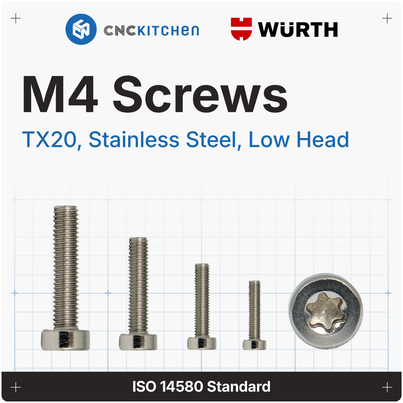 M4 Screw, TX20, stainless steel AISI 304, low head – CNCKitchen